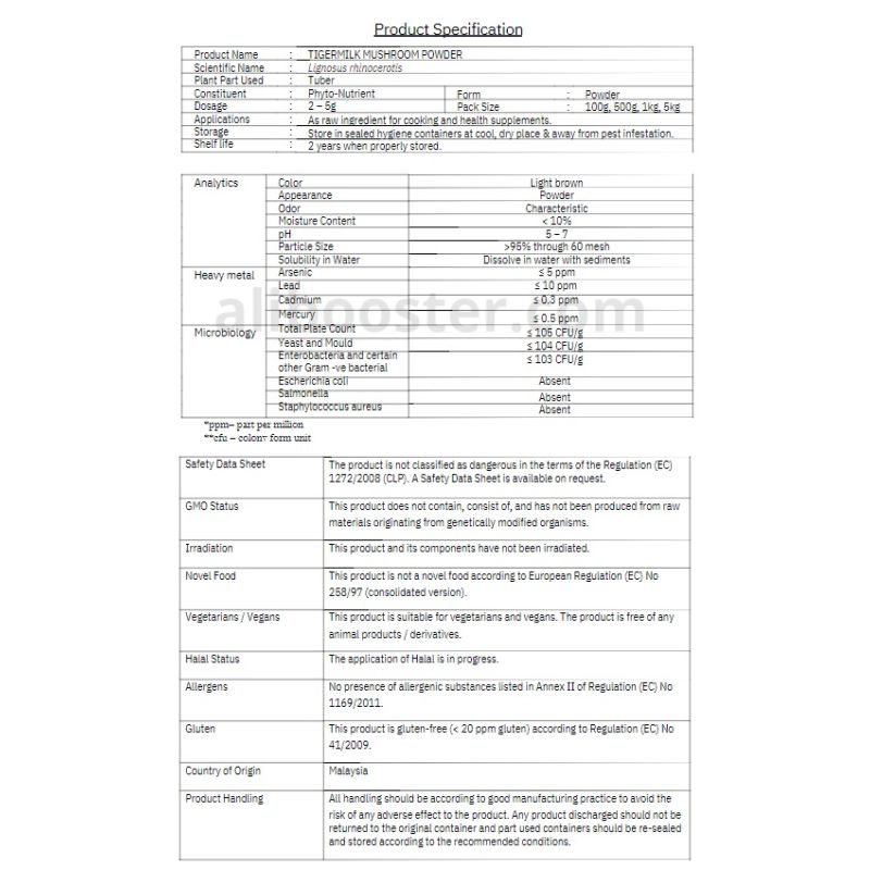Lignosus rhinocerus Tiger Milk Milk of tiger mushroom