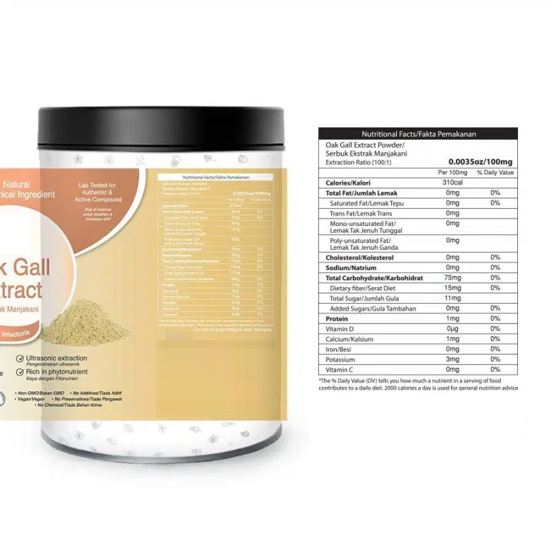 Polvo Manjakani (Quercus infectoria) - Ácido tannico Gallotannin